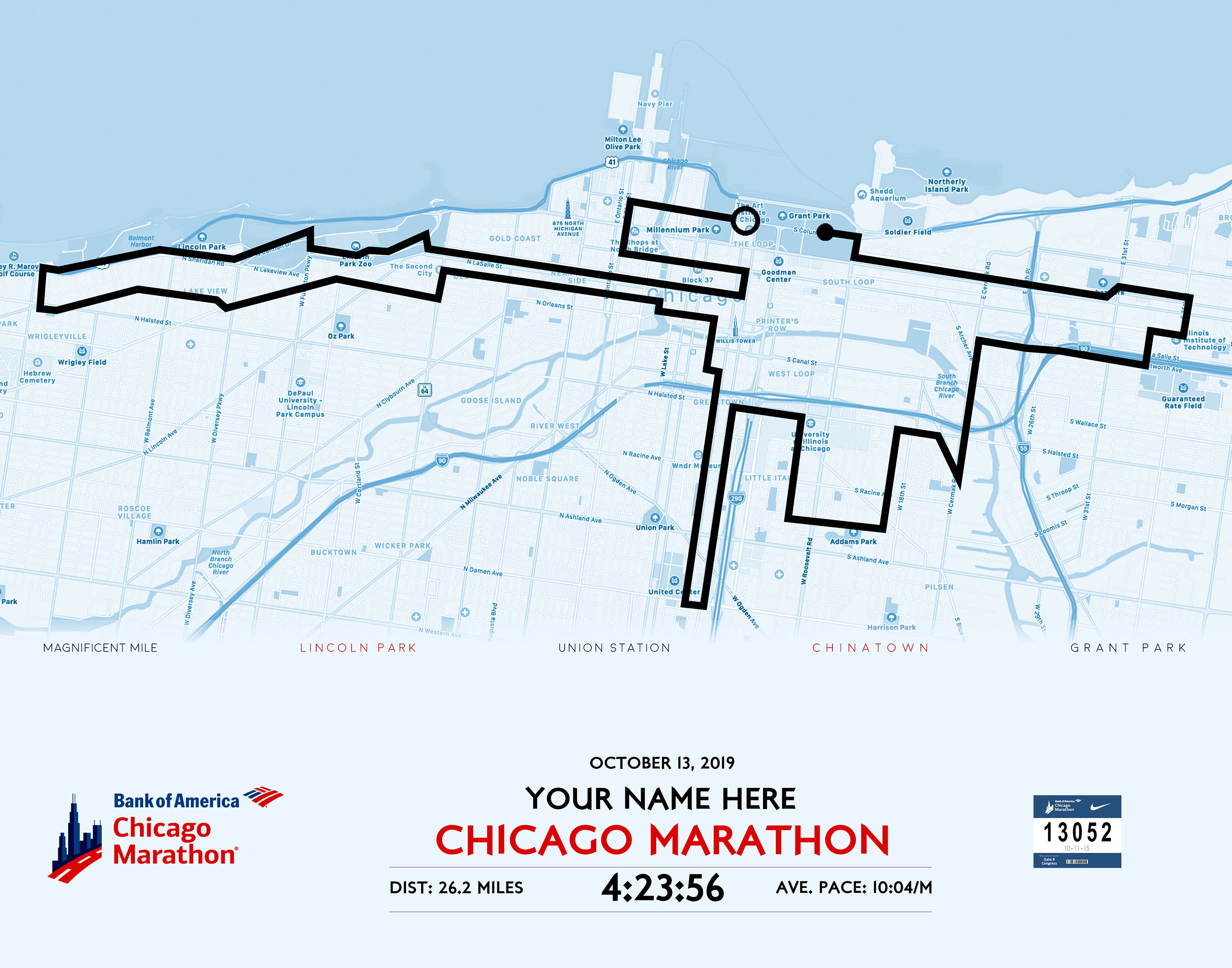 Customised Chicago Marathon Route Map high Resolution Image File - Etsy