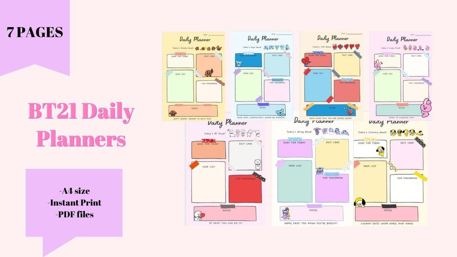 BT21 Daily Planner Bundle, BTS Line Friends Daily Organizer, Digital ...