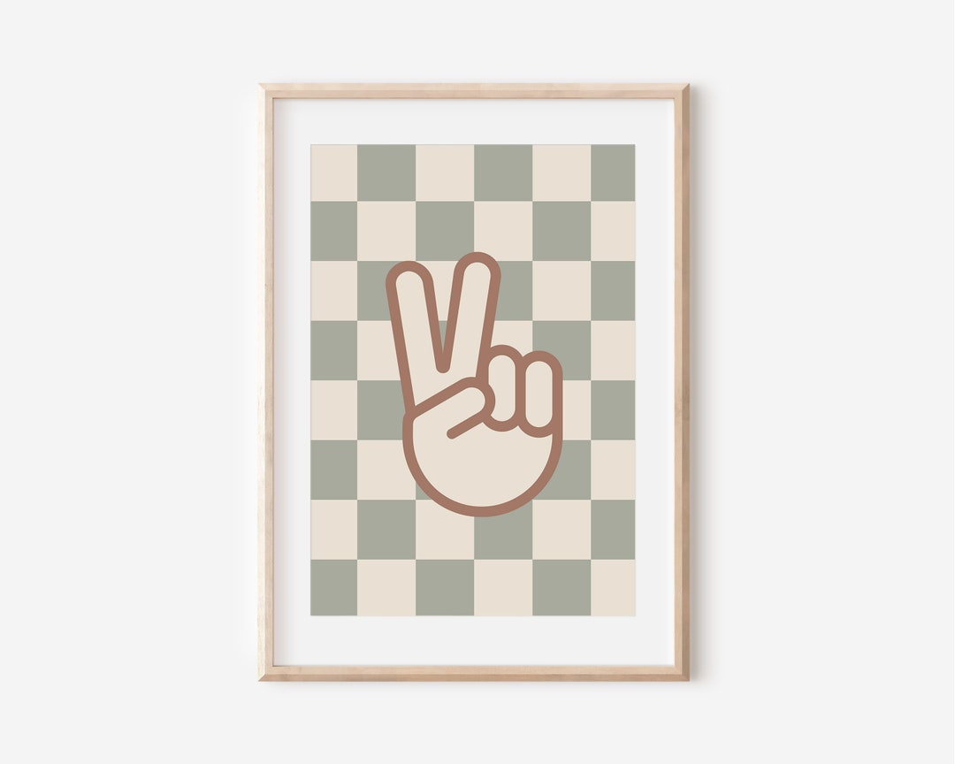 Checkerboard Print, Playroom Print, Sage Green Nursery, Checkered Peace ...