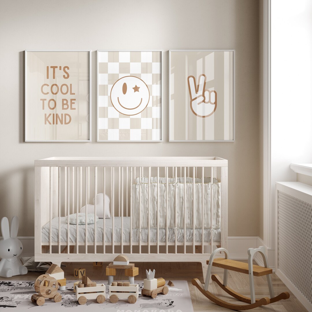 It's Cool to Be Kind Beige Nursery Checkered Smiley - Etsy