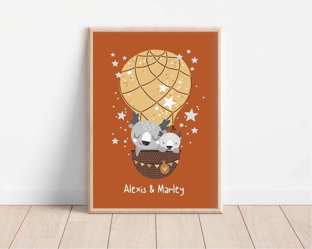 Personalized Names, Hot Air Balloon Art, Baby Name Print, Nursery Decor ...