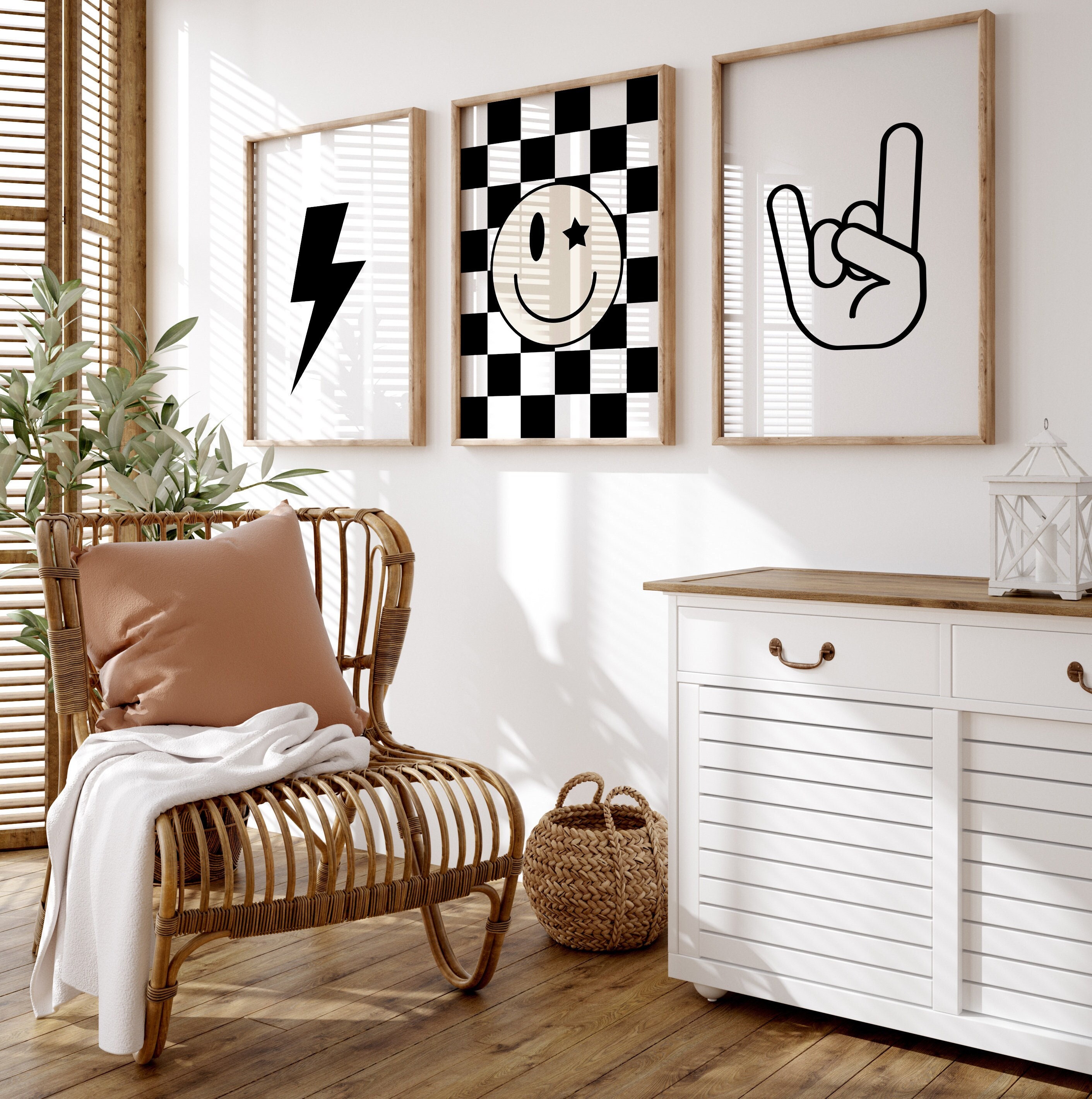 Rock and Roll Poster, Set of 3, Black White Nursery, Checkered Nursery ...