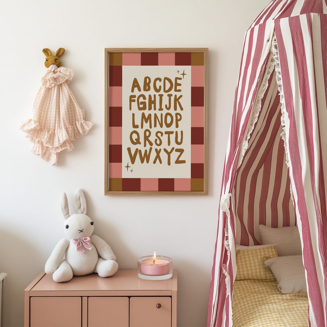 Alphabet Print, Retro Nursery Wall Art, New Baby Room, Minimalist ...