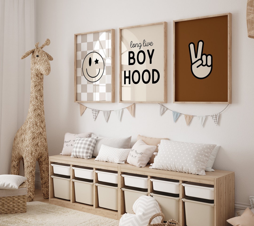 Set of 3 Rust Print, Checkered Smiley Poster, Baby Boys Kids Room Decor ...