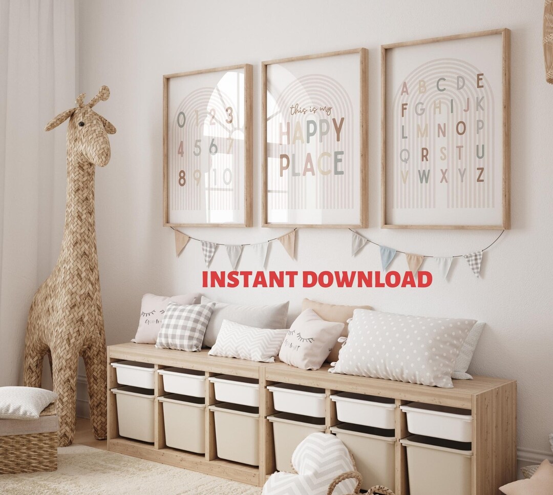 Set of 3 Kids Prints, Educational Posters, Neutral Alphabet Number ...
