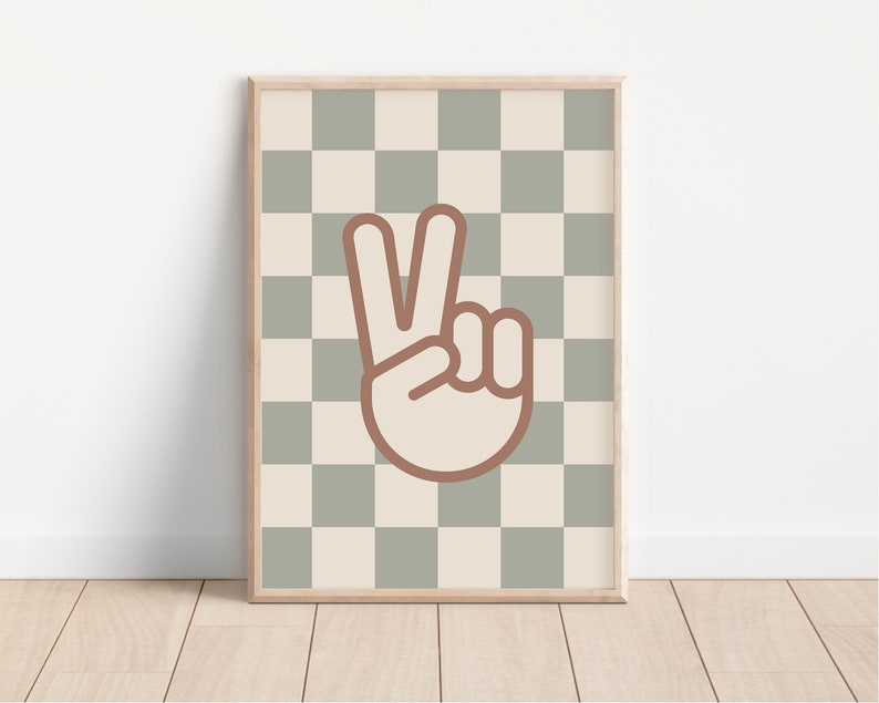 Checkerboard Print, Playroom Print, Sage Green Nursery, Checkered Peace ...