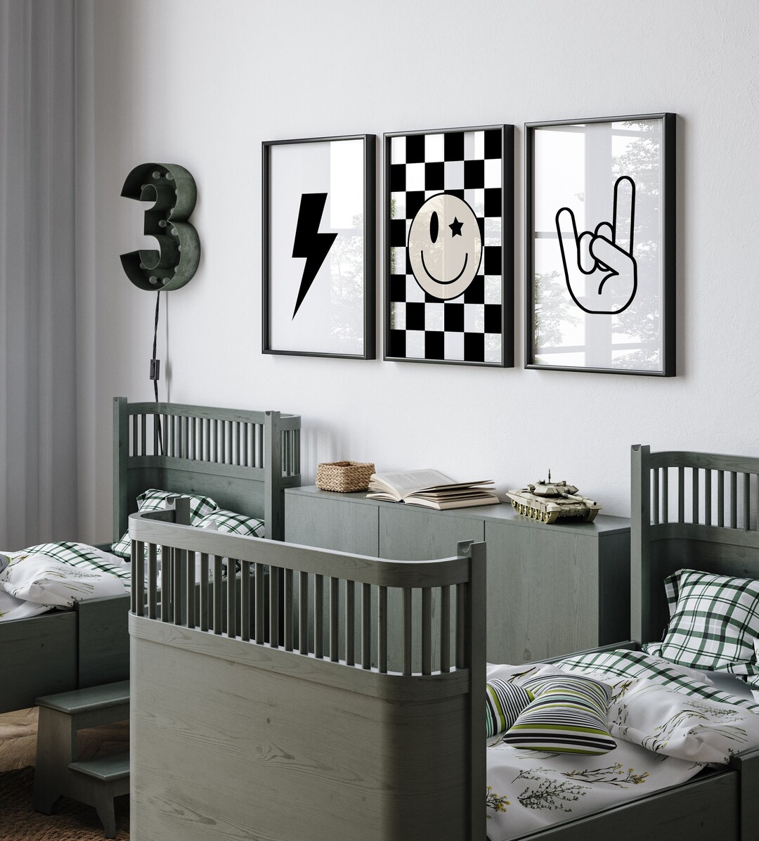 Rock and Roll Poster, Set of 3, Black White Nursery, Checkered Nursery ...