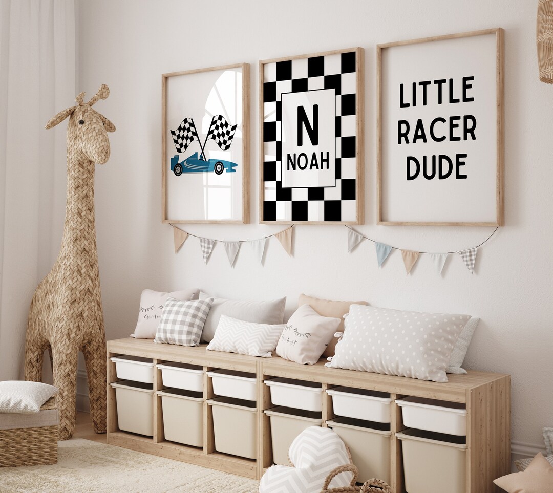 Personalized Name Race Car, Printable, Little Dude Boy Gallery Wall Set ...