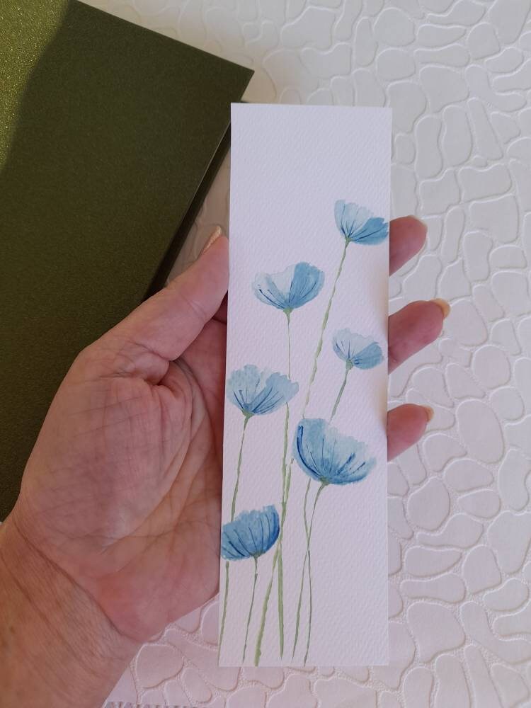 Watercolor Bookmark Unique Bookmarks Handpainted Blue Green Flowers ...