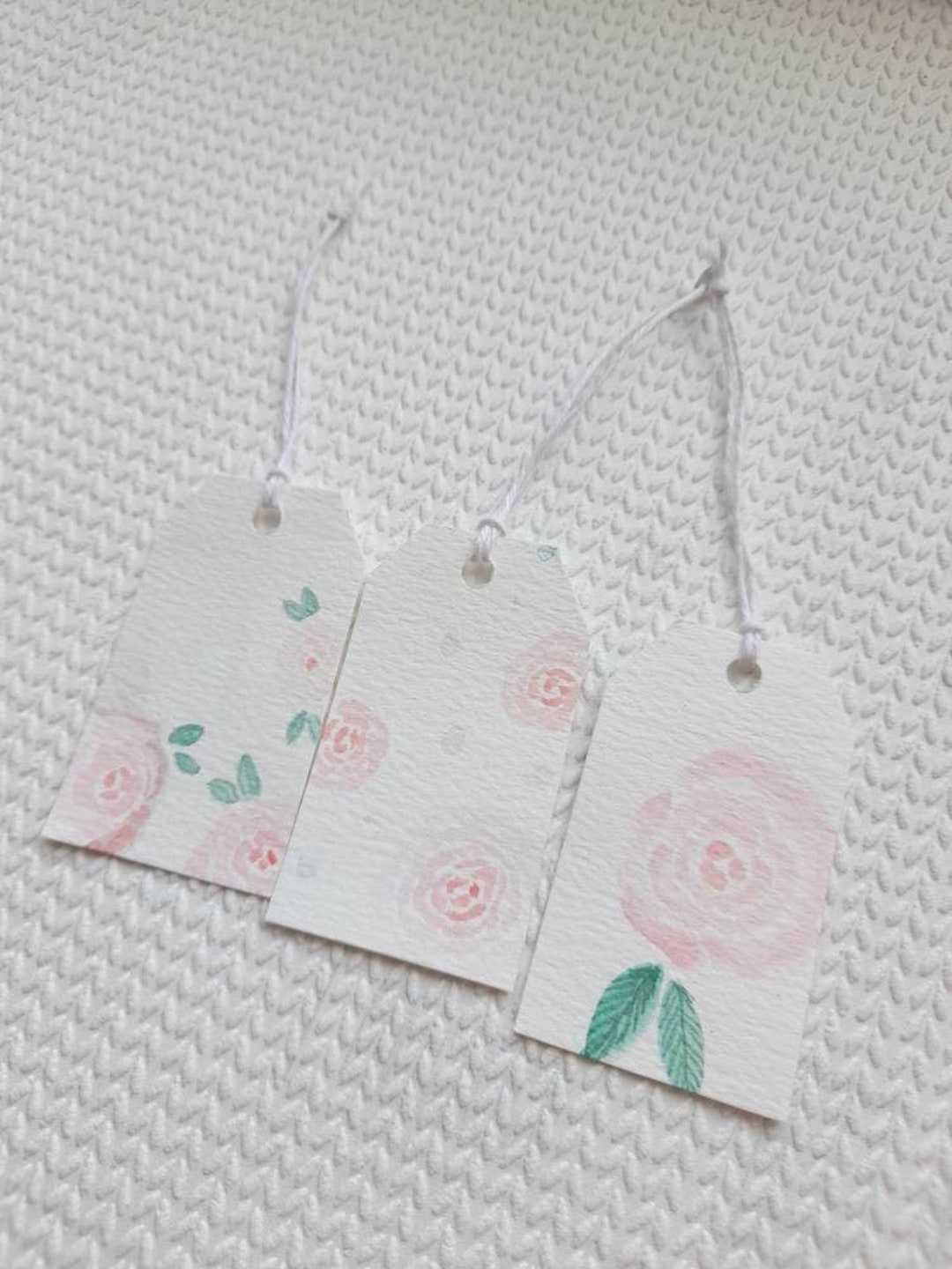 Flower Gift Tags - Pink Rose Flowers - Hand Painted - Botanical ...