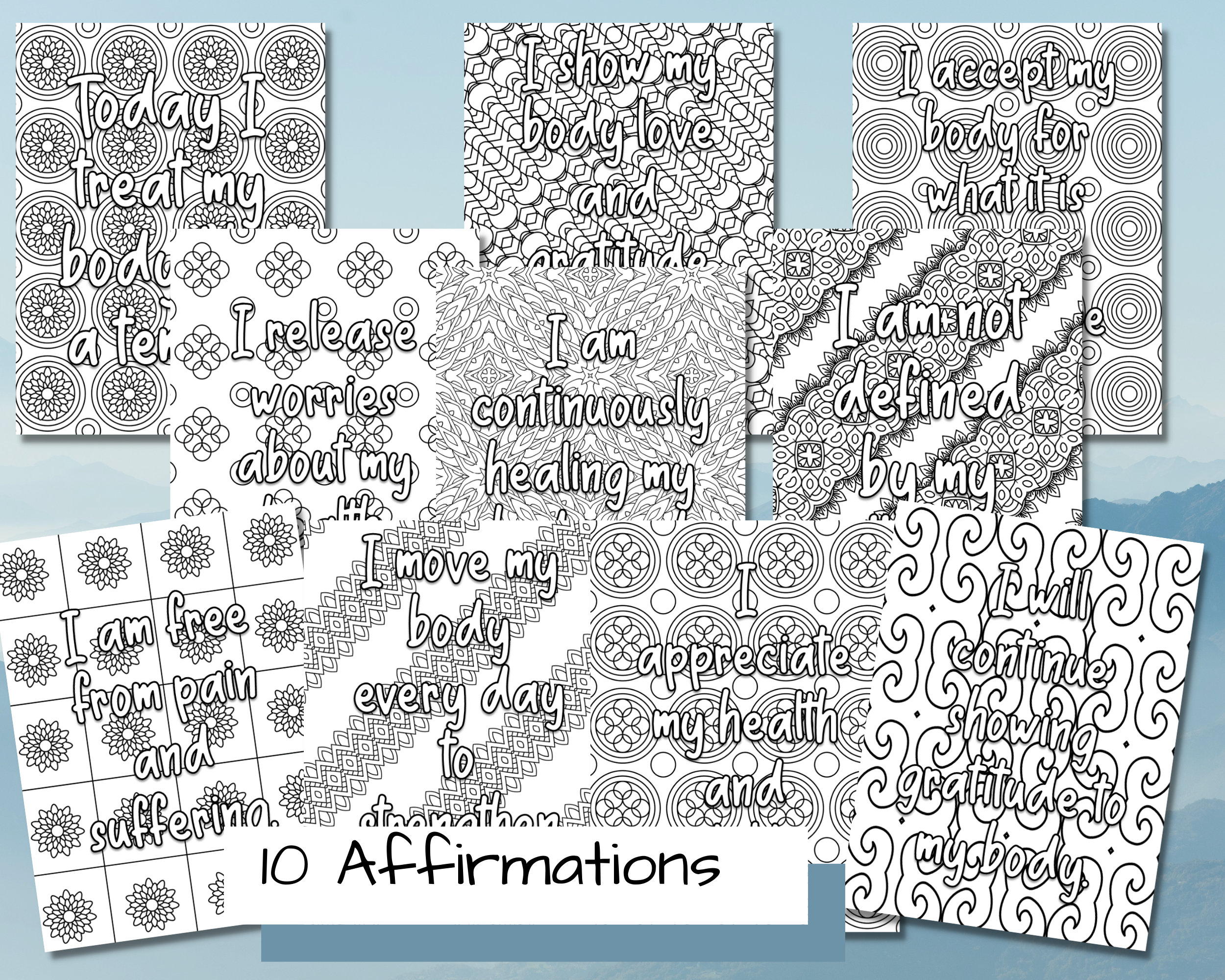 Health Affirmations Adult Coloring Pages | Digital Printables ...