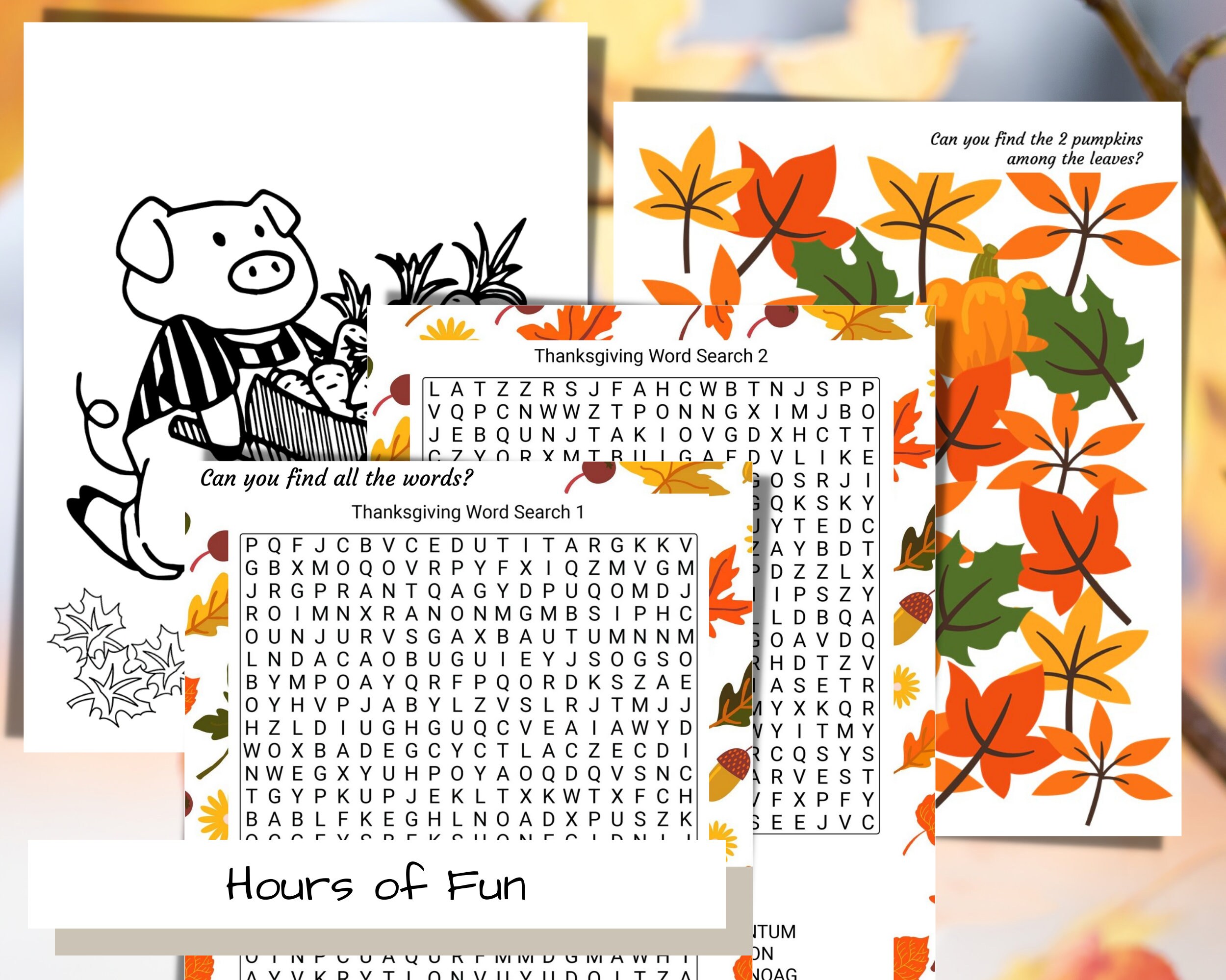 Thanksgiving Activity Pages | Digital Printable | Activities for Kids ...