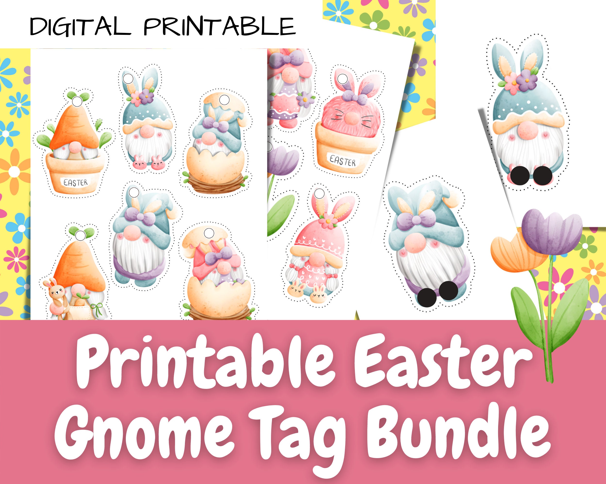 Printable Easter Gnome Tag Bundle | Easter Gnome Gift Tags | Easter ...