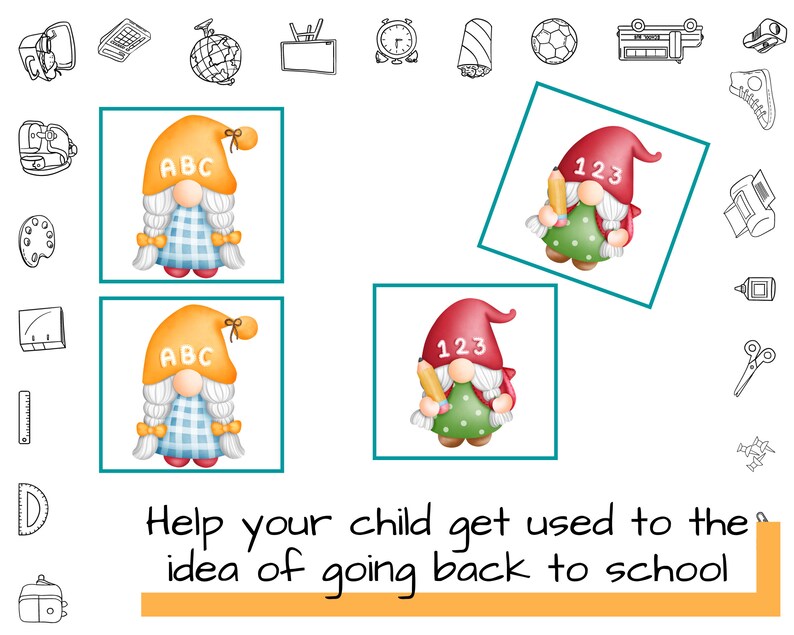 Printable Back to School Gnomes Memory Game | Instant Digital Download ...