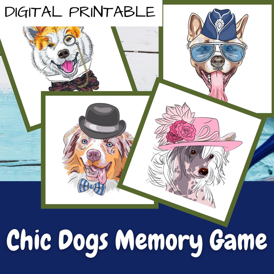 Dog Memory Game Printable | Dogs With Attitude | Adult Brain Games ...