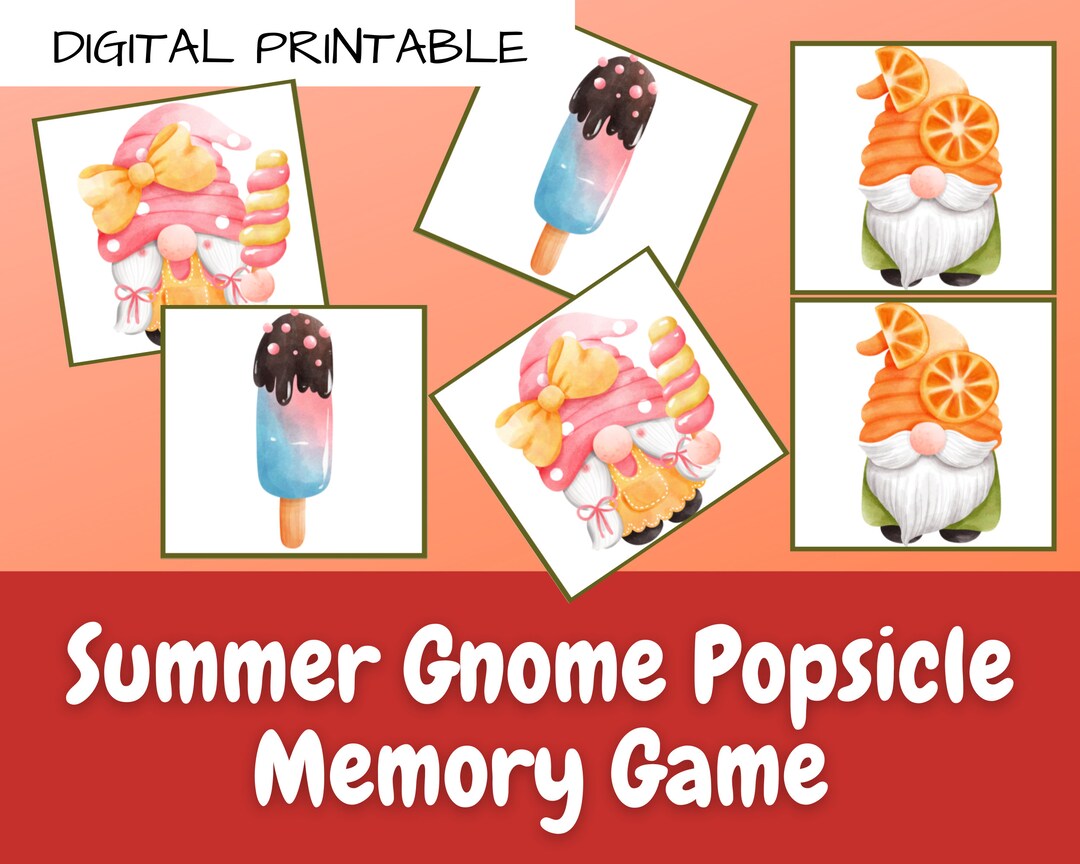Printable Summer Gnome Popsicles Memory Game | Instant Digital Download ...