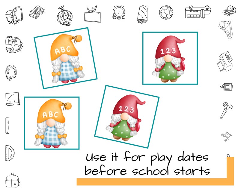 Printable Back to School Gnomes Memory Game | Instant Digital Download ...