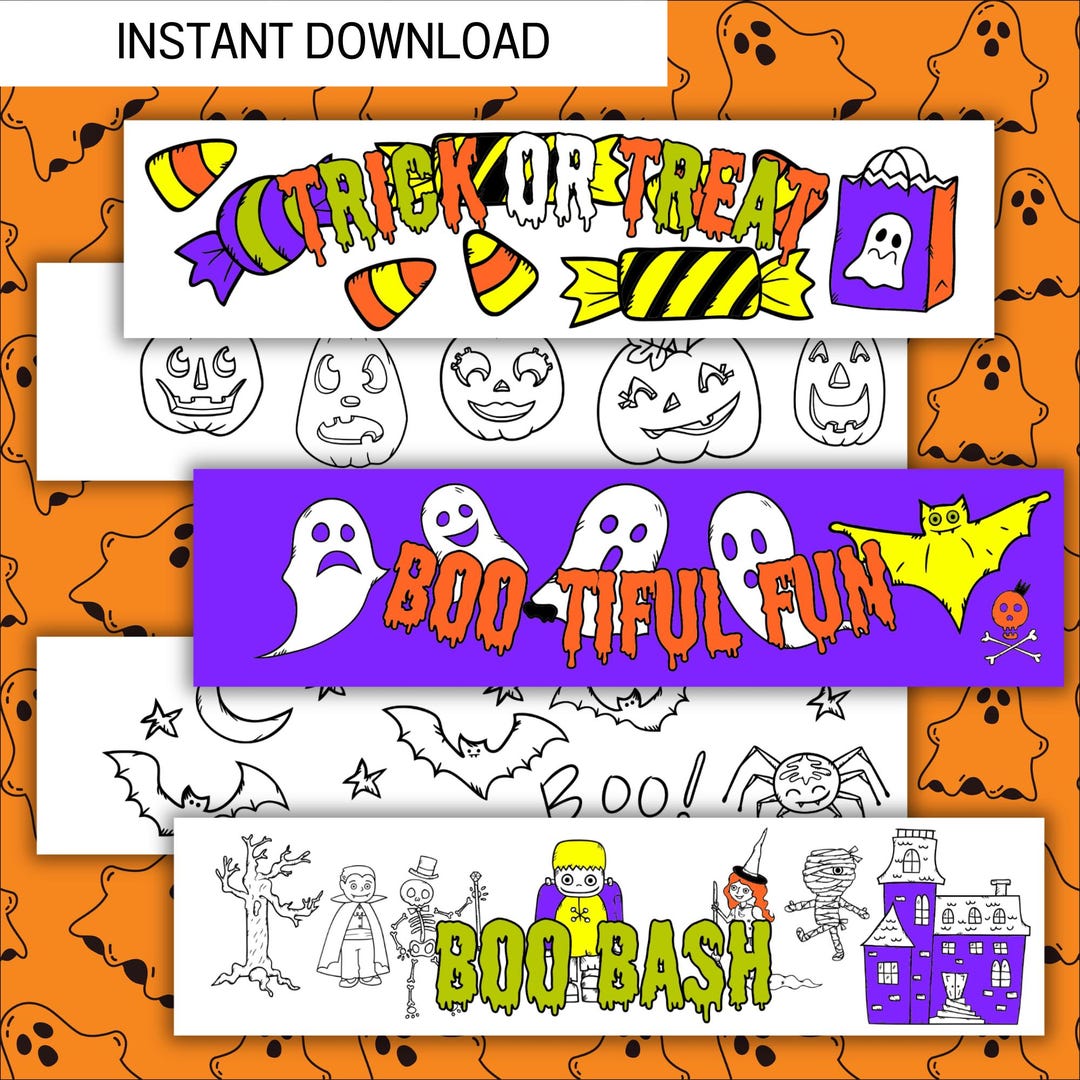 Halloween Coloring Bookmarks for Kids: Ghosts, Bats, Pumpkins (instant ...