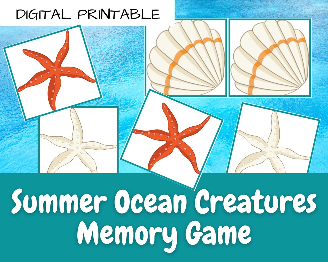 Printable Summer Ocean Creatures Memory Game Instant Digital Download ...