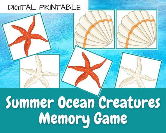 Printable Summer Ocean Creatures Memory Game Instant Digital | Etsy