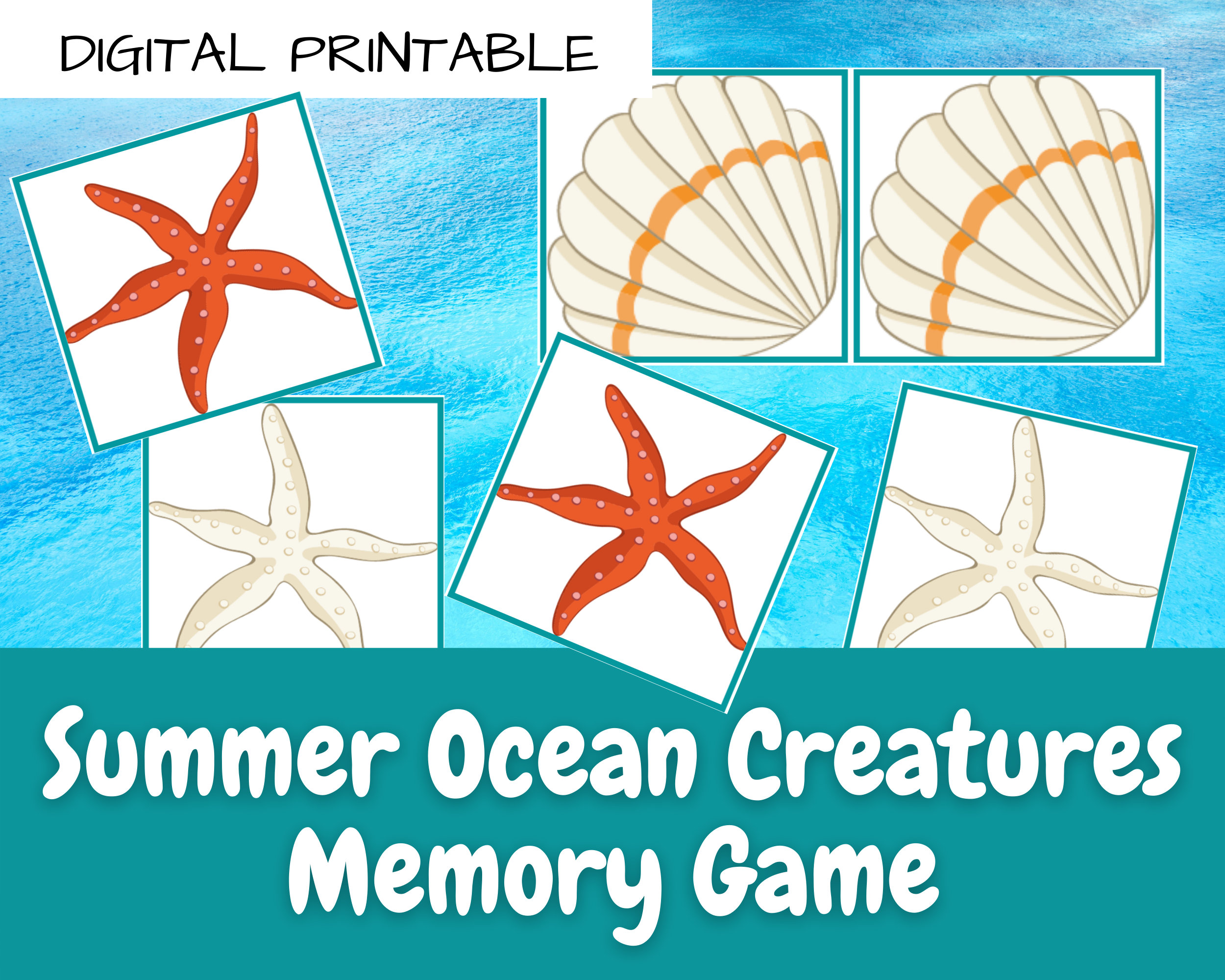 Printable Summer Ocean Creatures Memory Game | Instant Digital Download ...