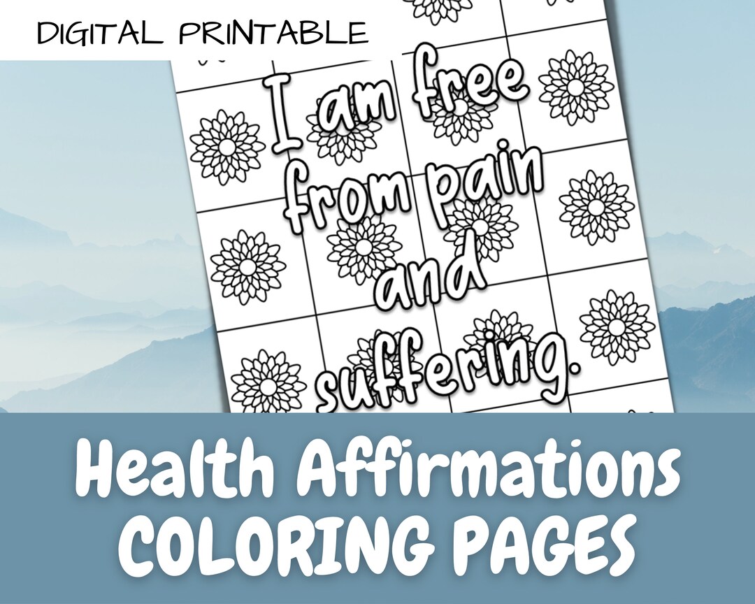 Health Affirmations Adult Coloring Pages | Digital Printables ...