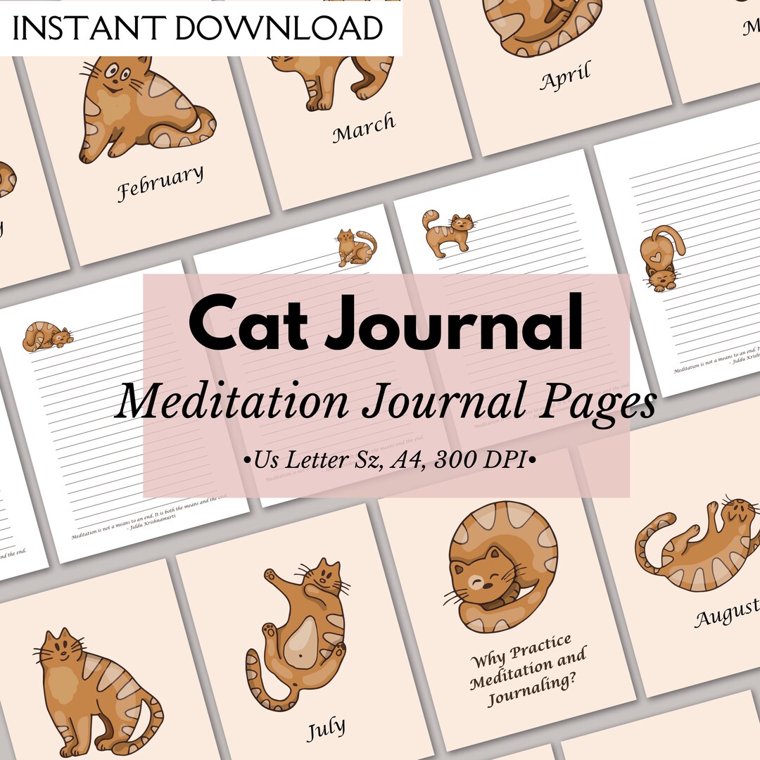 Printable Lined Journal Pages Cute Cat Design 10 Lined Digital Papers ...