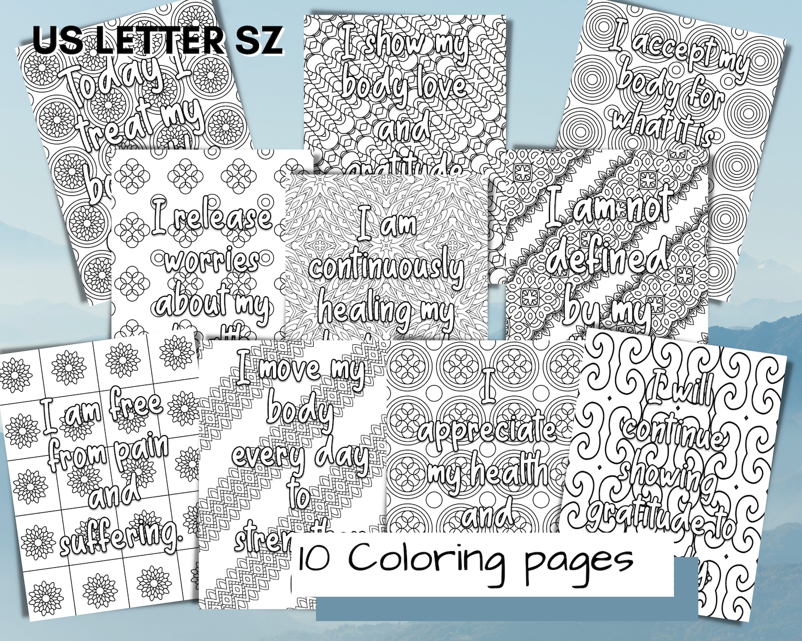 Health Affirmations Adult Coloring Pages | Digital Printables ...