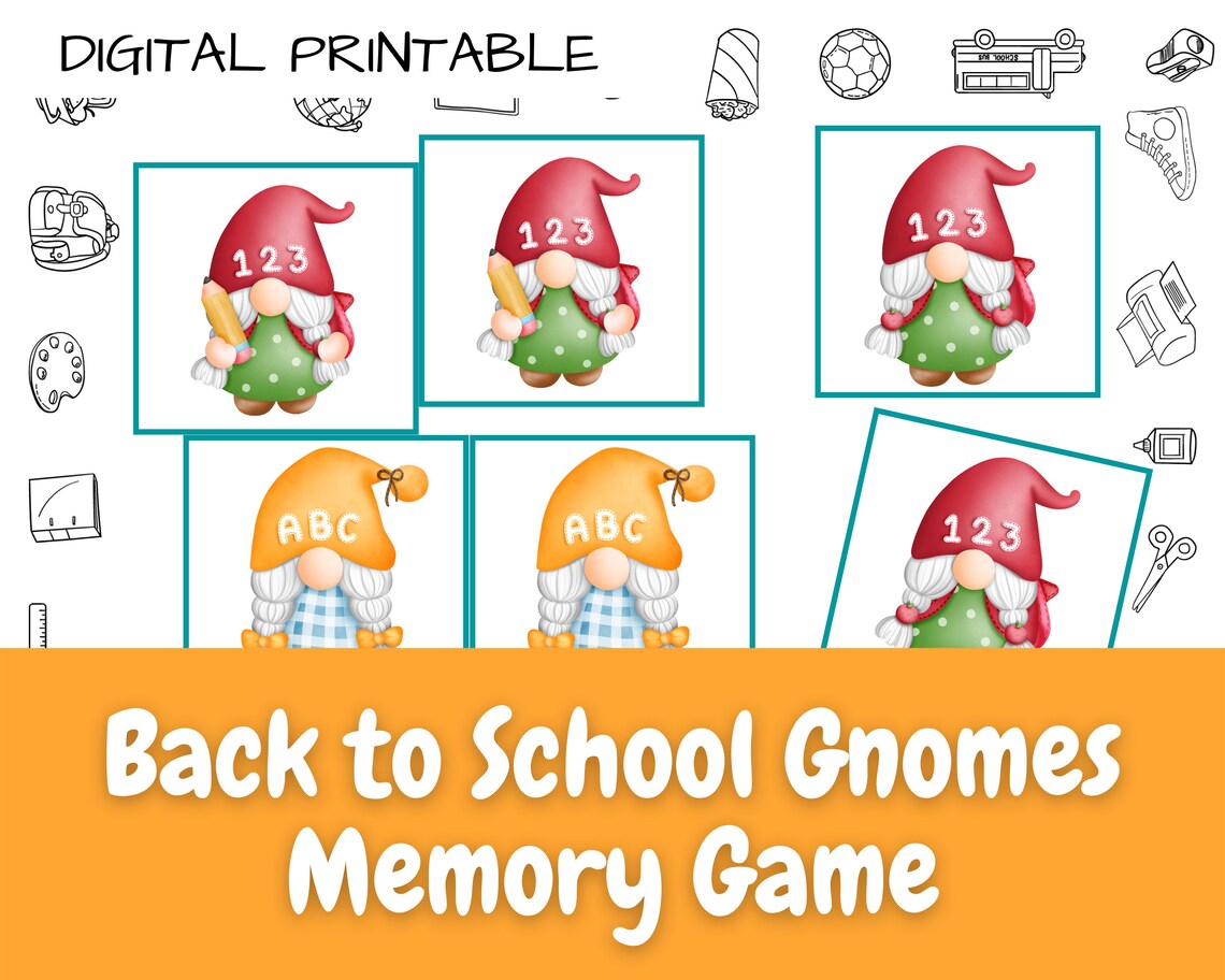 Printable Back to School Gnomes Memory Game Instant Digital - Etsy