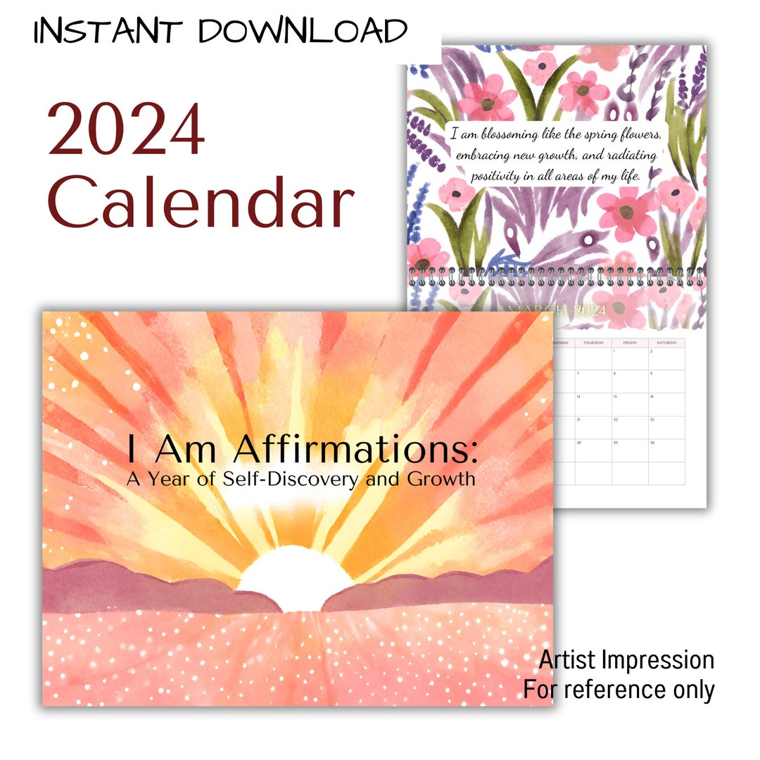 I Am Affirmations 2024 Calendar Digital Download Printable PDF ...