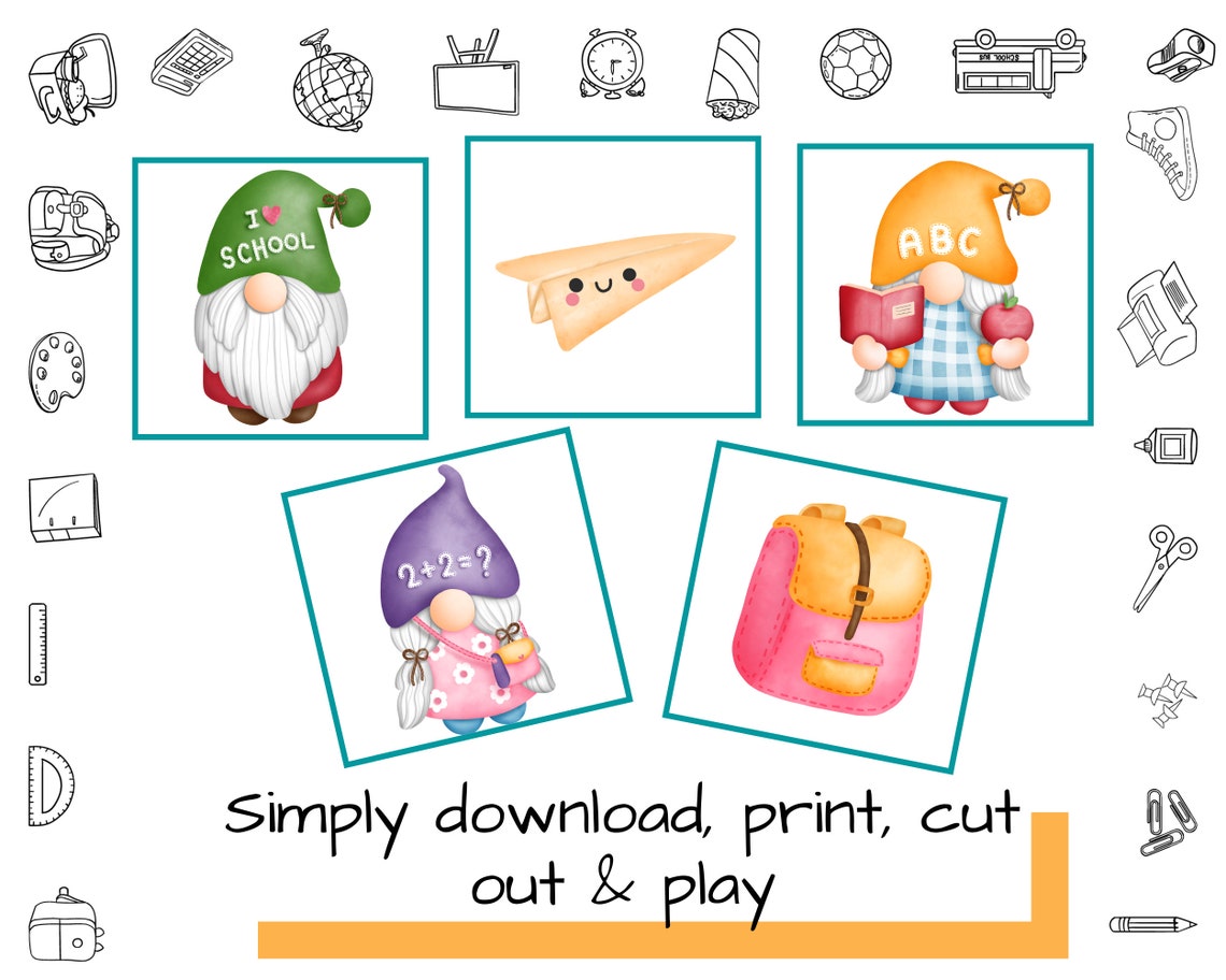 Printable Back to School Gnomes Memory Game | Instant Digital Download ...