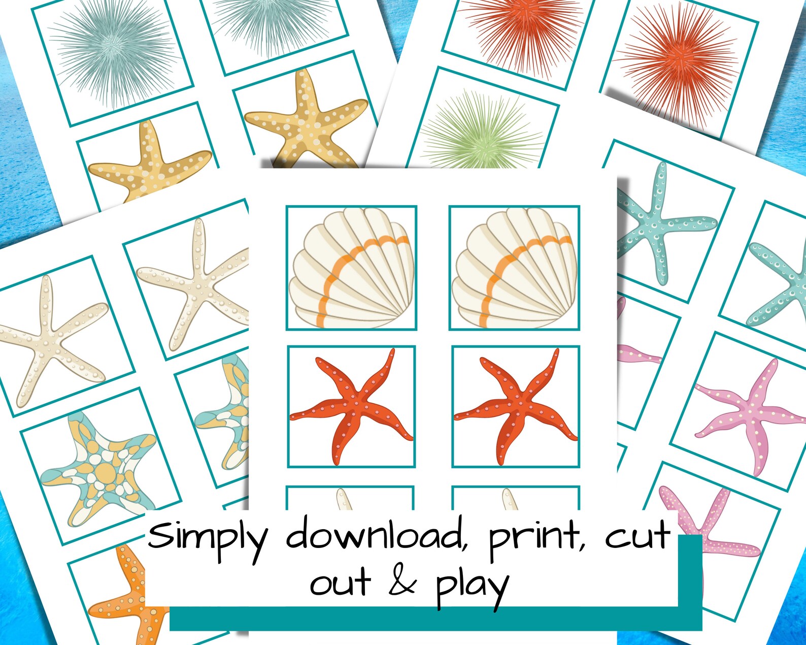 Printable Summer Ocean Creatures Memory Game | Instant Digital Download ...