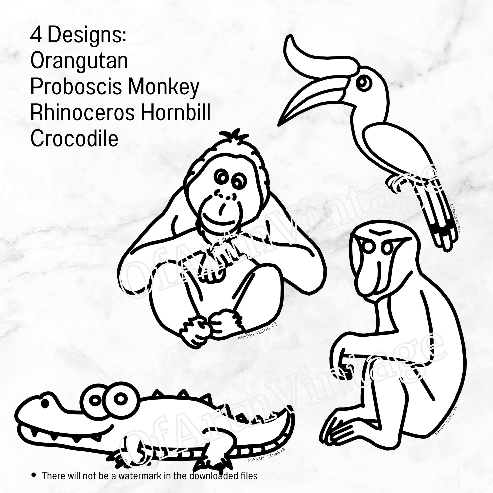Borneo Animals Coloring Pages & Bookmarks: Orangutan, Hornbill (PDF ...