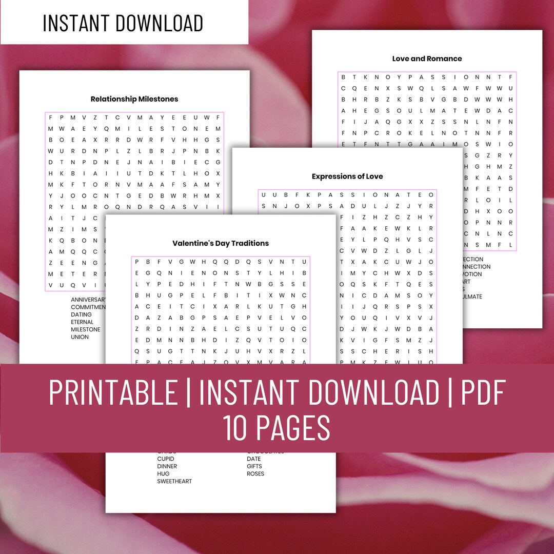 Valentine's Day Love Quest: 10 Romantic Word Searches for Couples ...