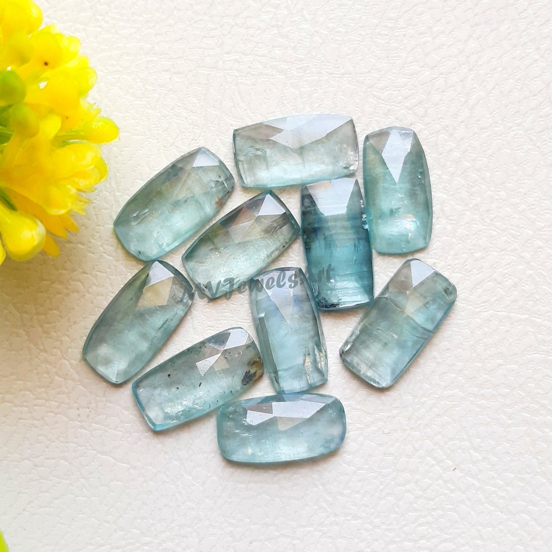 Aqua Kyanite Rosecut Rectangle Gemstone 10 Pieces Lot | Size : 6x12 MM ...