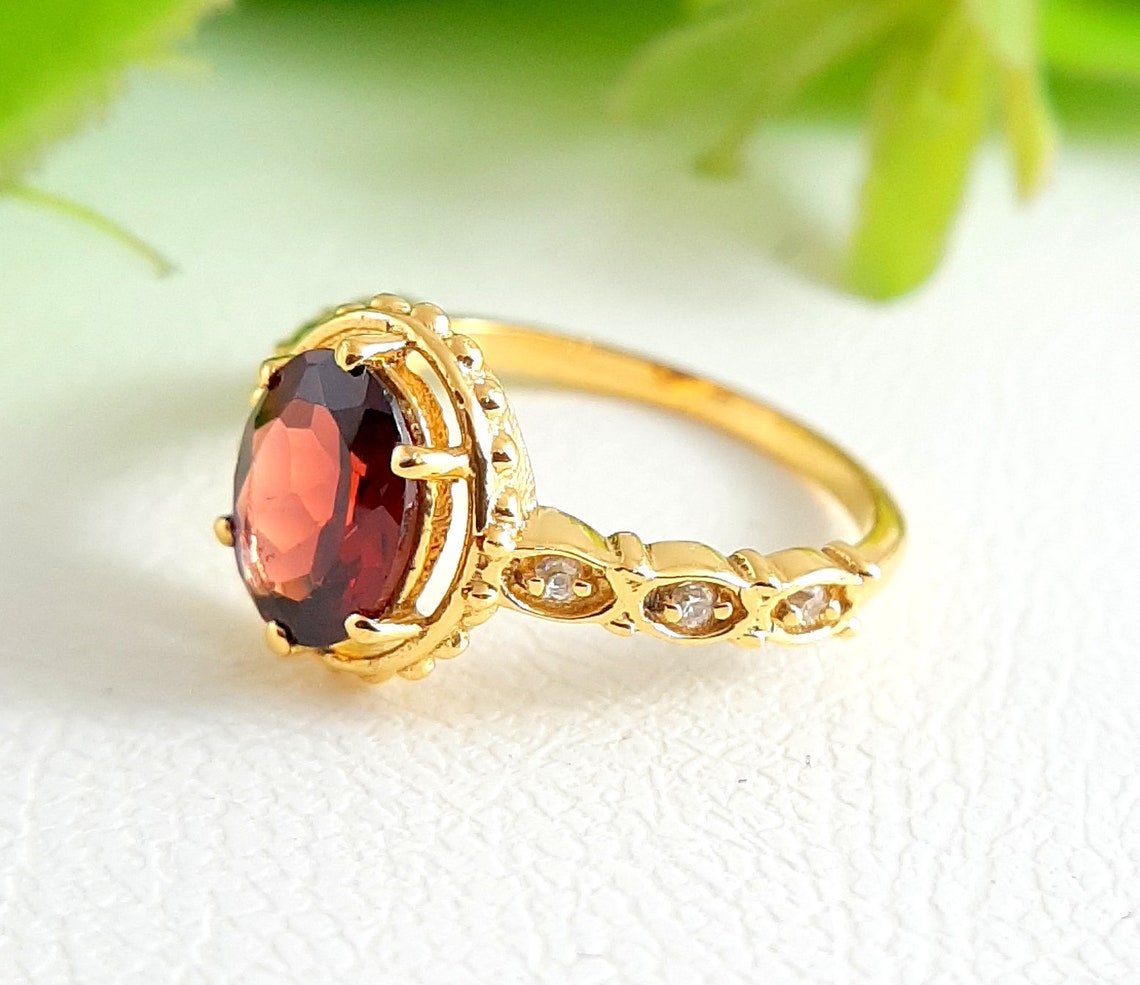 Natural Garnet Gemstone Gold Ring Birthstone Ring Garnet | Etsy