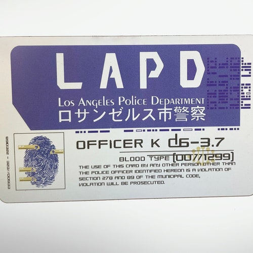 BLADE RUNNER 2049 Officer K ID Card - Etsy