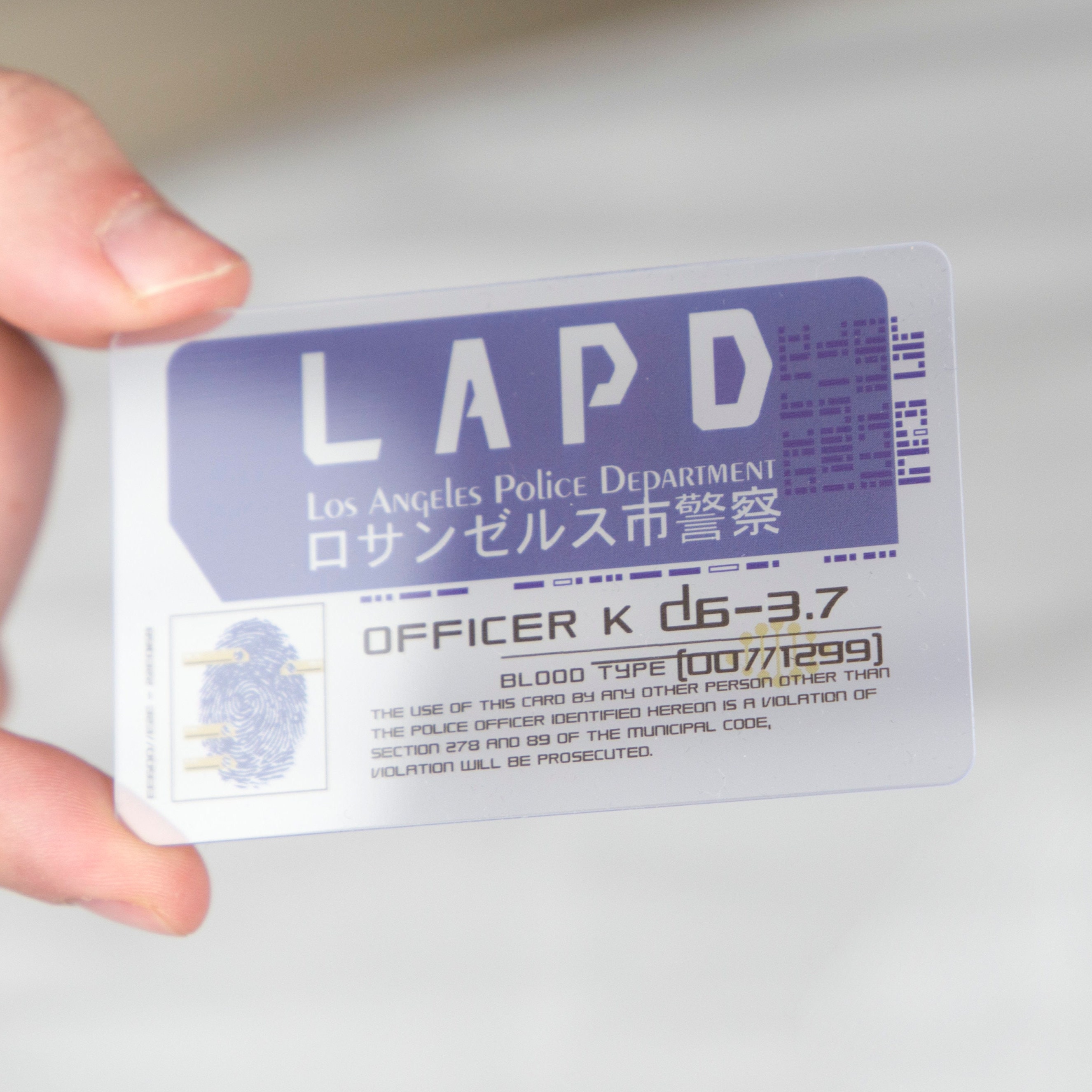 BLADE RUNNER 2049 Officer K ID Card - Etsy