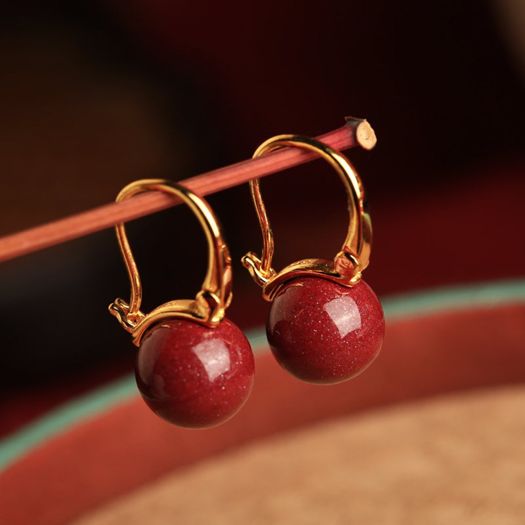 Natural Cinnabar Earrings, Imperial Sand 18k Gold-filled Sterling ...
