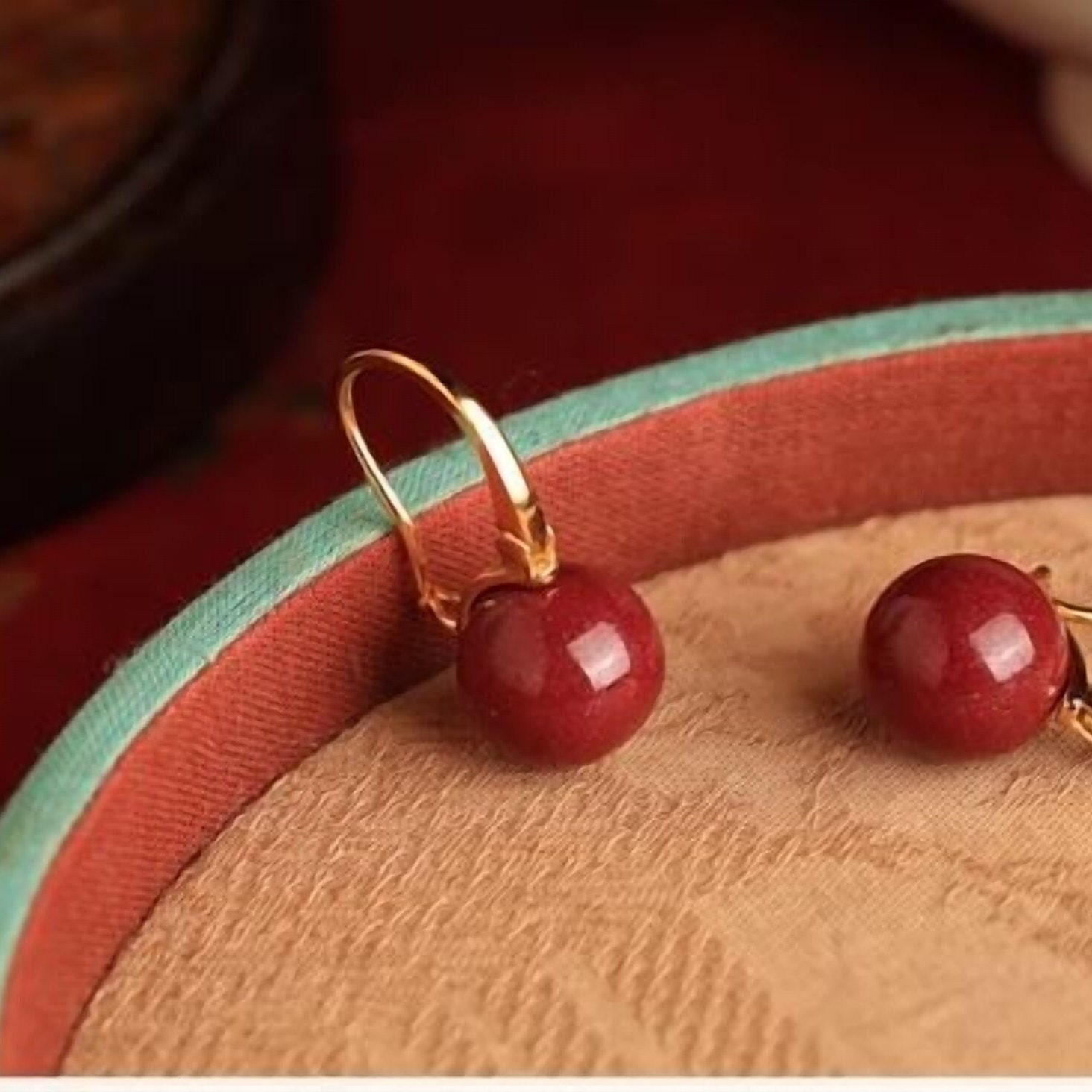 Natural Cinnabar Earrings, Imperial Sand 18k Gold-filled Sterling ...