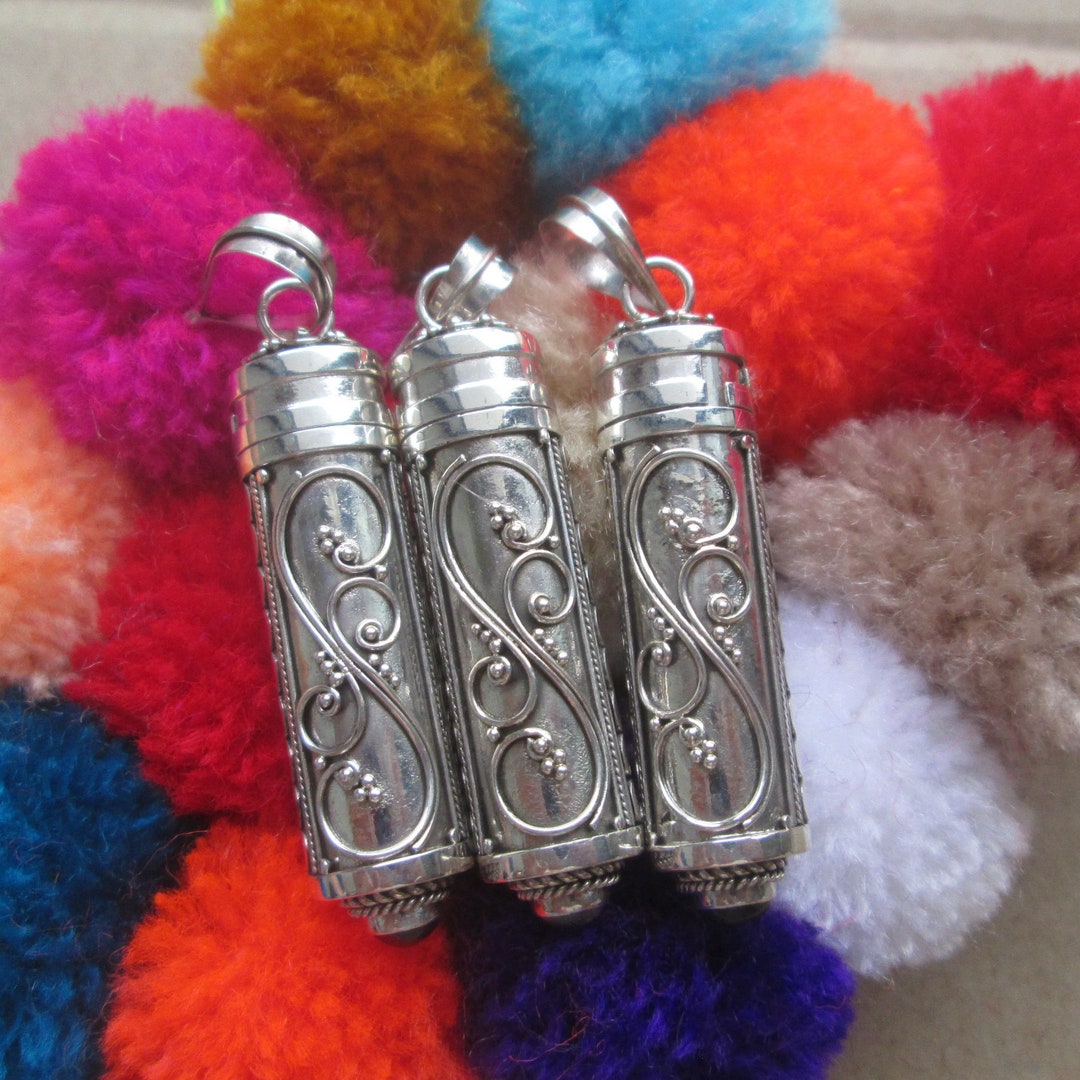 Bali Silver Prayer Box Pendant With Cabochon Stone, Handmade Sterling ...