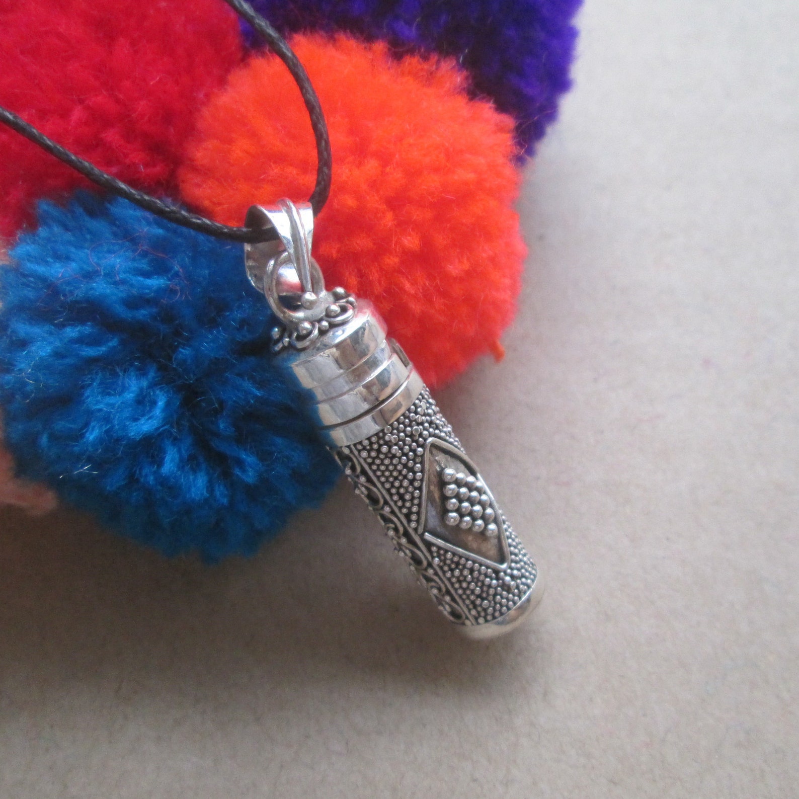 Bali Silver Prayer Box Pendant, Handmade Sterling Silver Tube, Silver ...