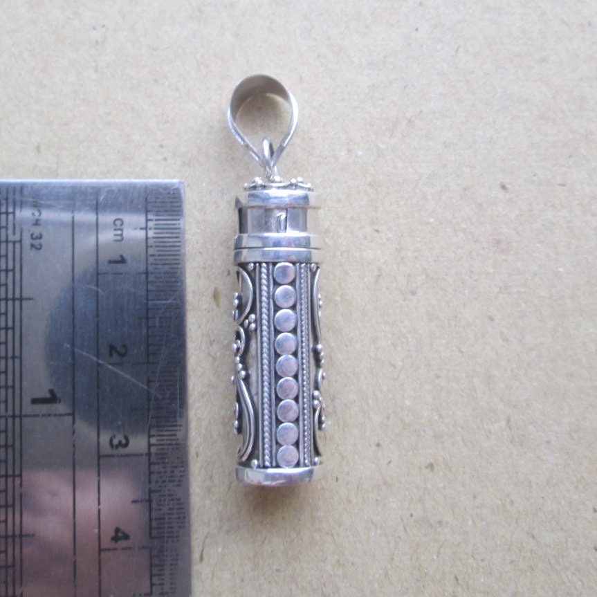 Bali Silver Prayer Box Pendant, Handmade Sterling Silver Tube, Silver ...