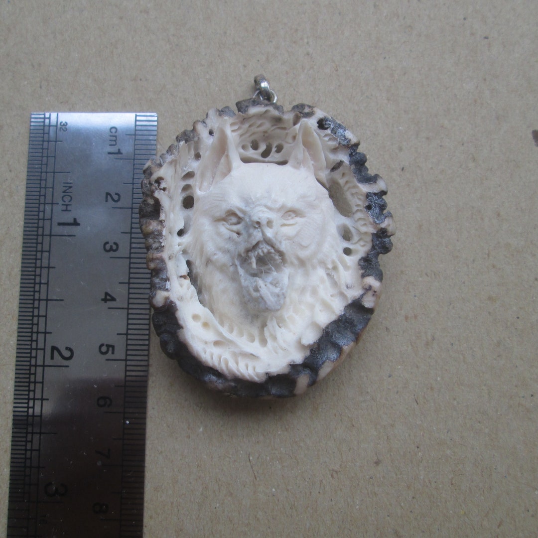 Wolf Head Carved Antler Pendant, Deer Horn Bali Bone Carving With ...