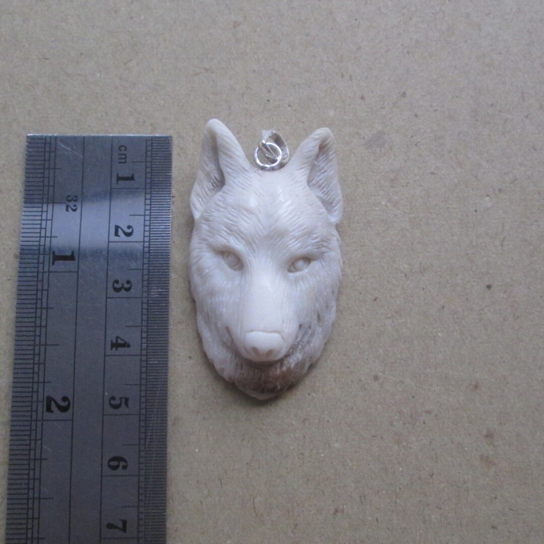 Wolf Head Carved Antler Pendant, Deer Horn Bali Bone Carving With ...