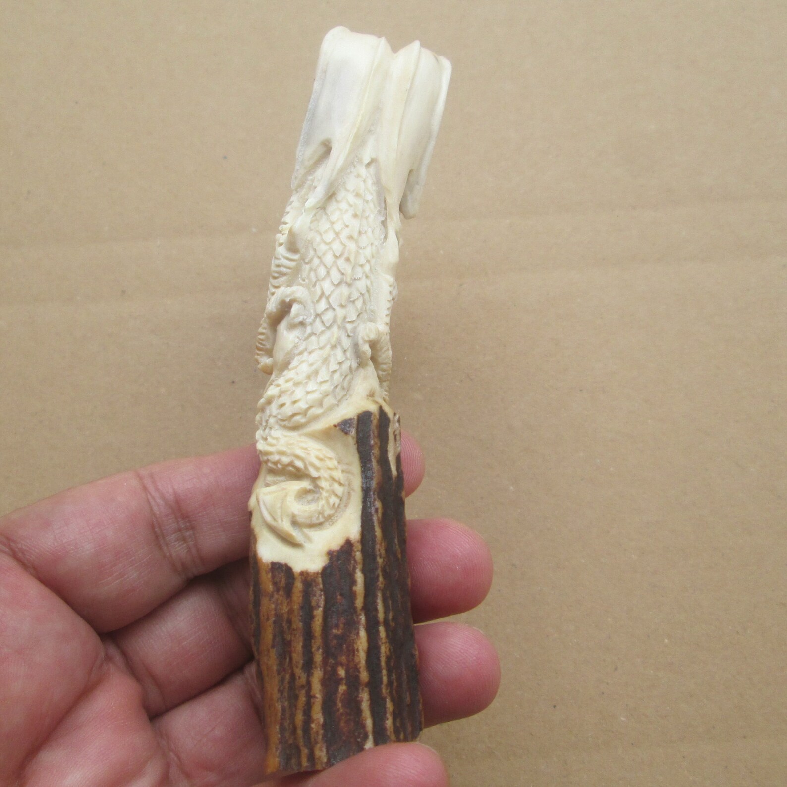 Dragon Carved Antler Handle Deer Horn Bali Bone Carving Etsy
