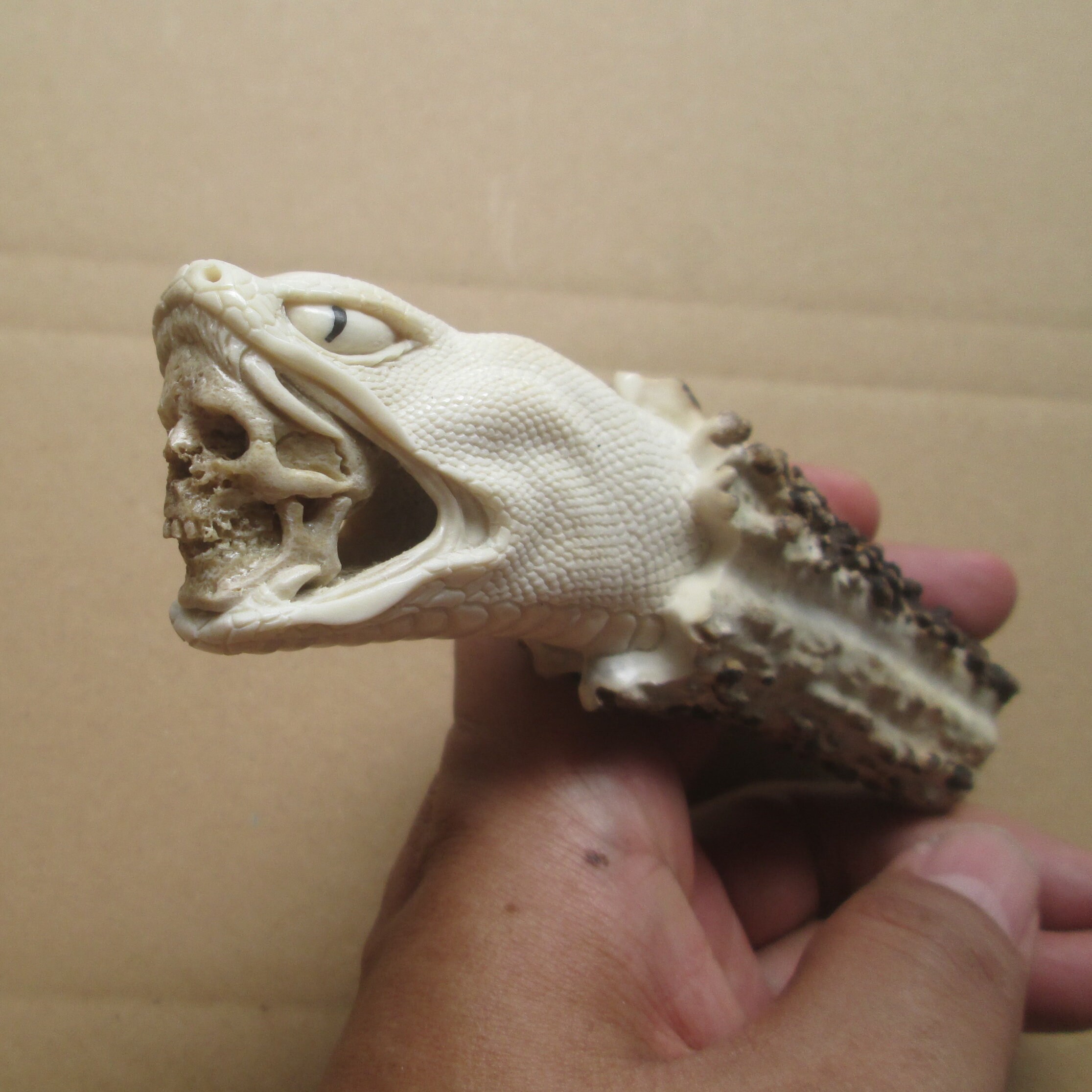 Art Objects Sculpture Snake Skull Carved Antler Handle Deer Horn Bali ...