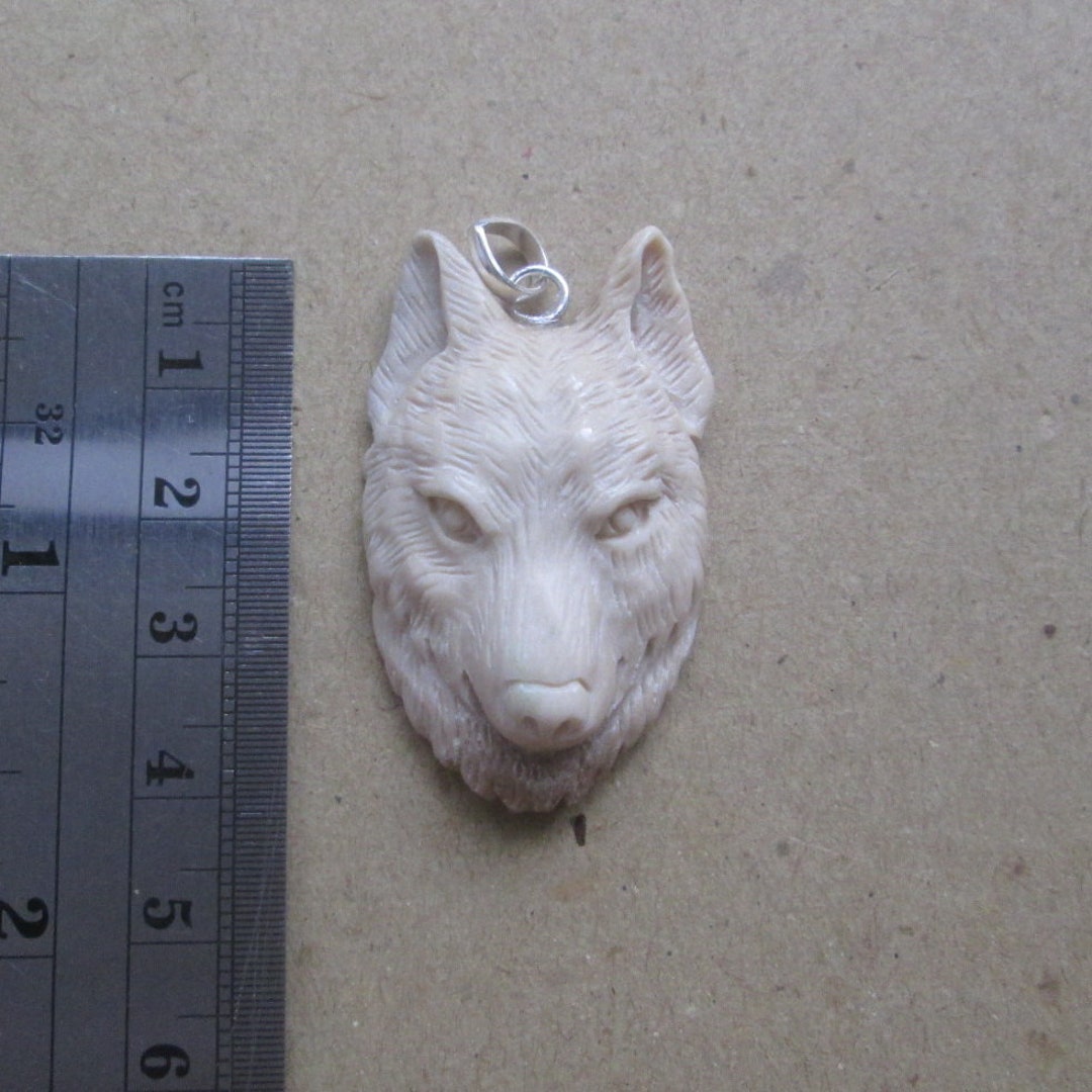 Wolf Head Carved Antler Pendant, Deer Horn Bali Bone Carving With ...