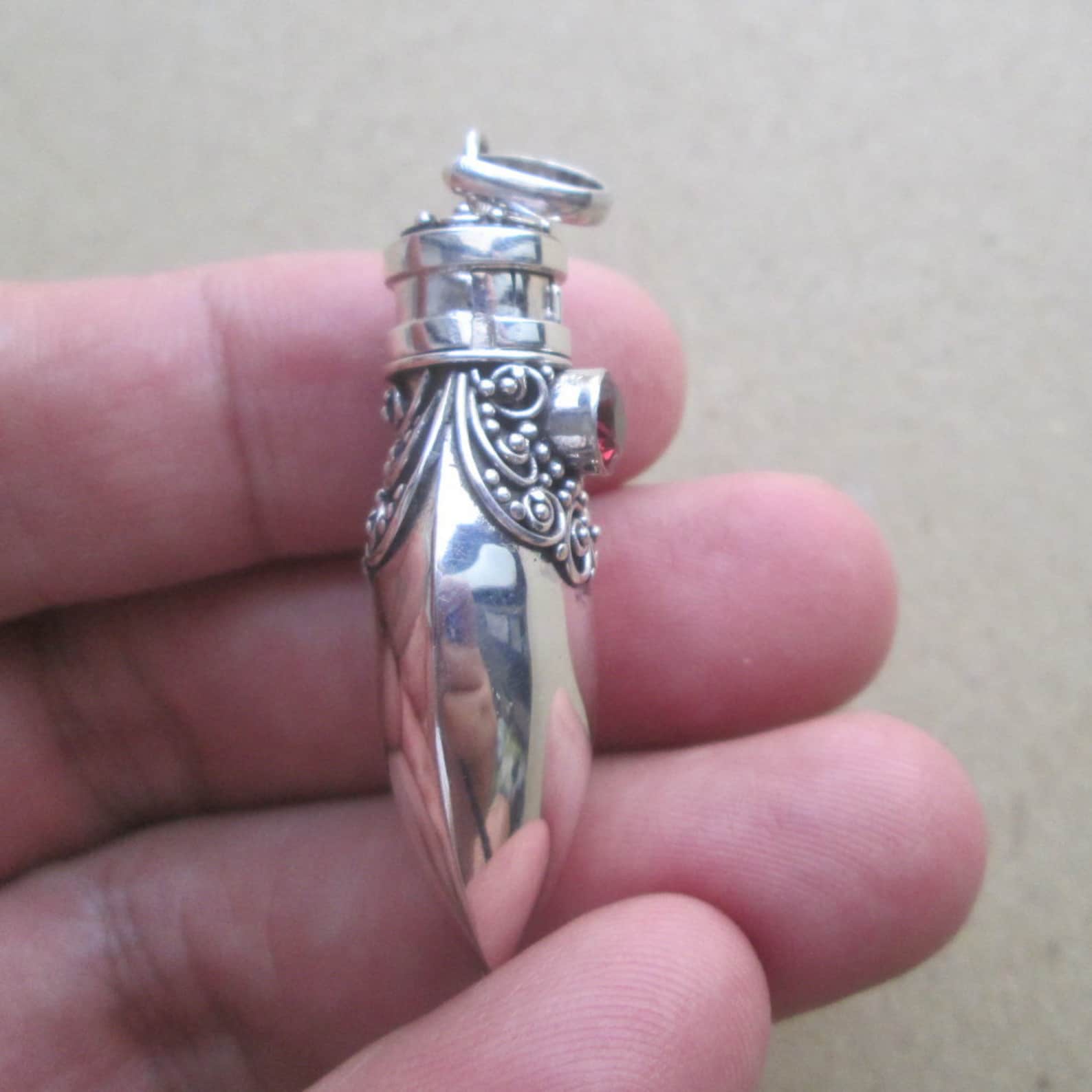 Handmade Sterling Silver Bali Prayer Box Pendant With Faceted Stone ...
