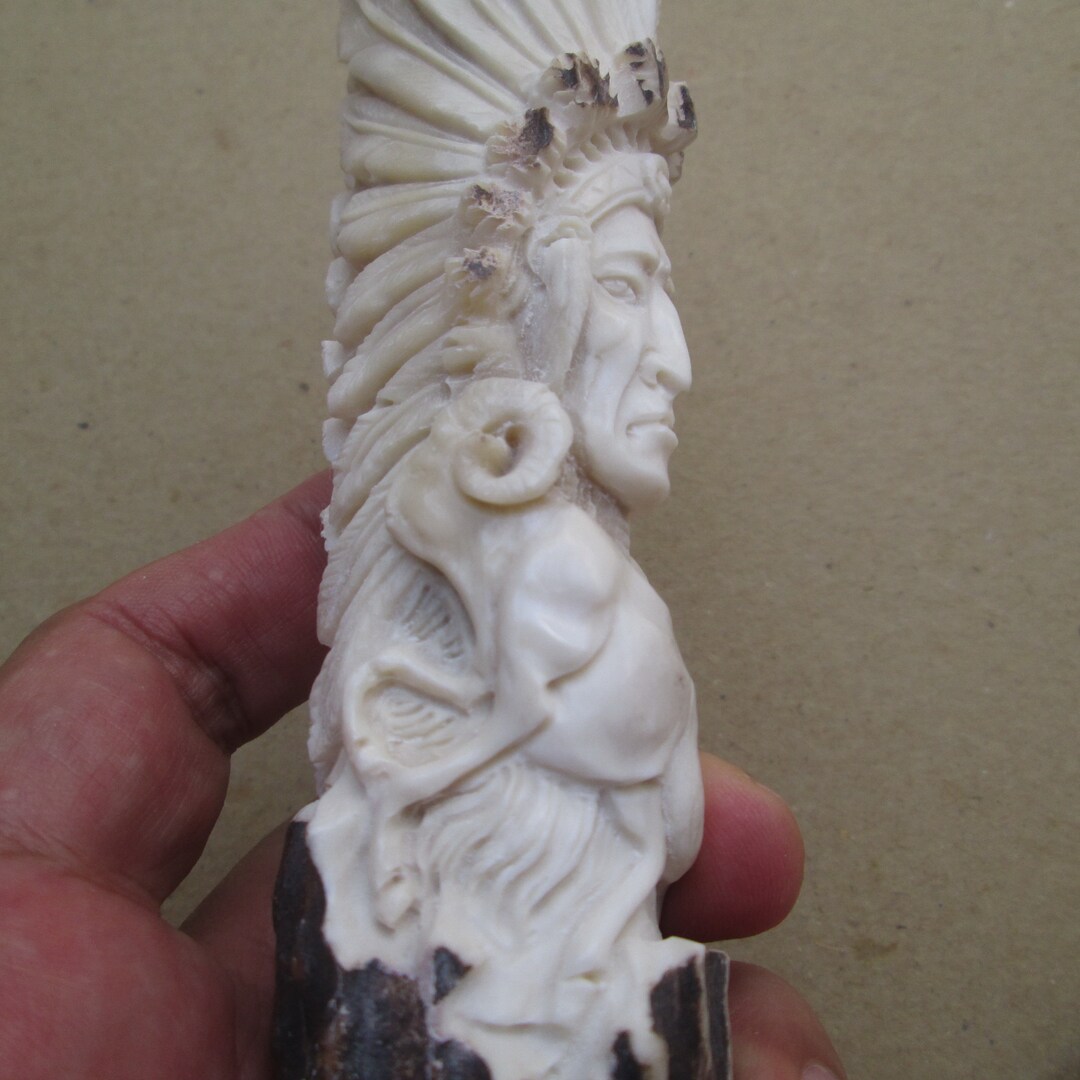 Indian Goat Carved Antler Handle Deer Horn Bali Bone Carving
